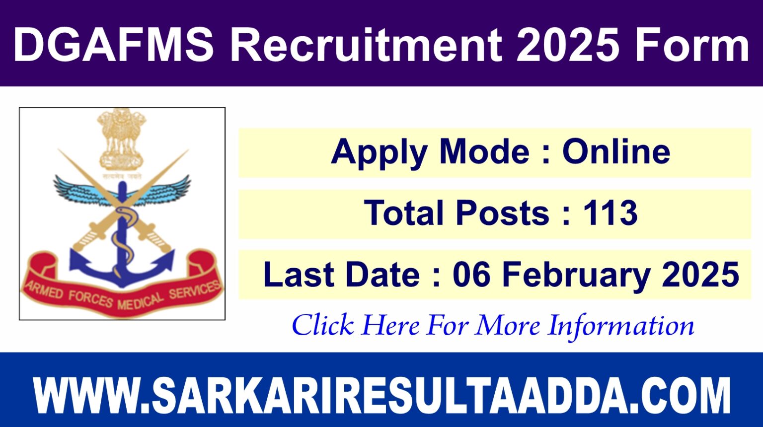DGAFMS Group C Recruitment 2025. Apply Online For 113 Civilian Posts